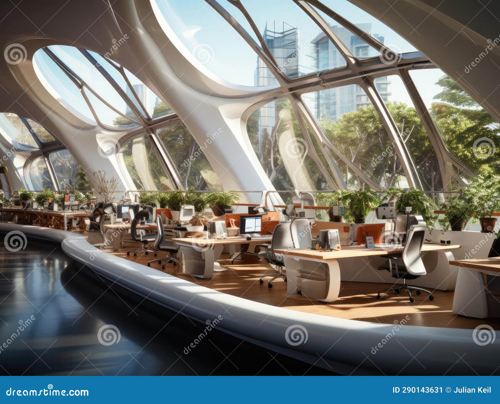 Futuristic Workspace with Open Architecture and Smart Tech Stock ...