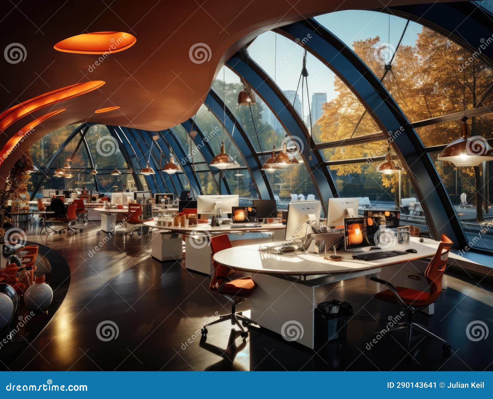 Futuristic Workspace with Open Architecture and Smart Tech Stock ...