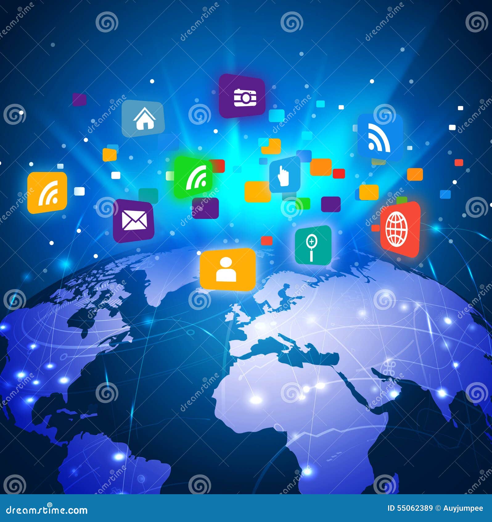 Futuristic World With Colorful Media Network Symbol For Communication ... Futuristic World With Colorful Media Network Symbol For Communication ...