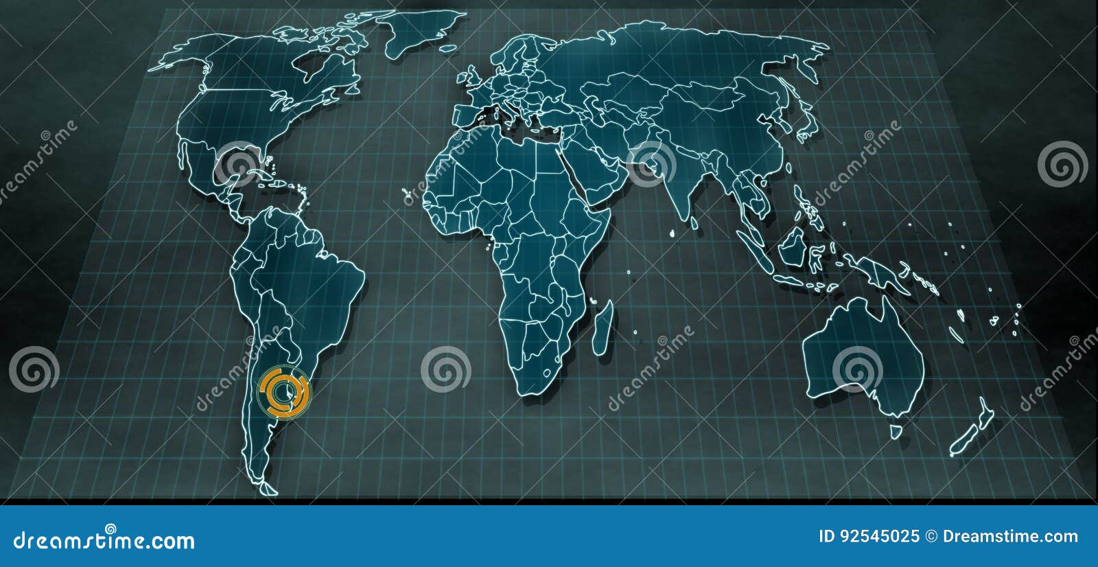 Futuristic World Map in Digital Display with Highlight on Buenos Aires ...