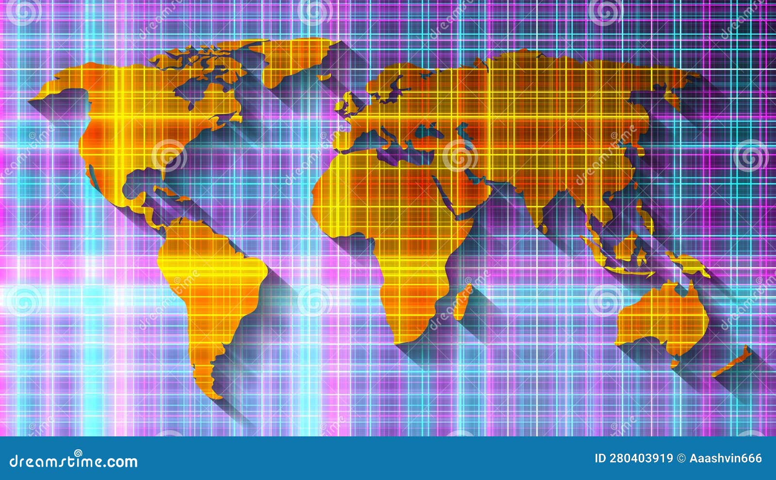 Futuristic World Map Illustration Image with Bright Neon Lines Stock ...