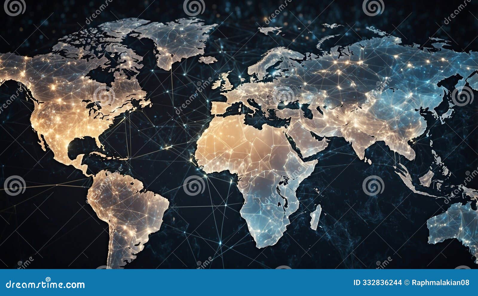 Futuristic World Map with Light. Concept Illustration of Internet ...