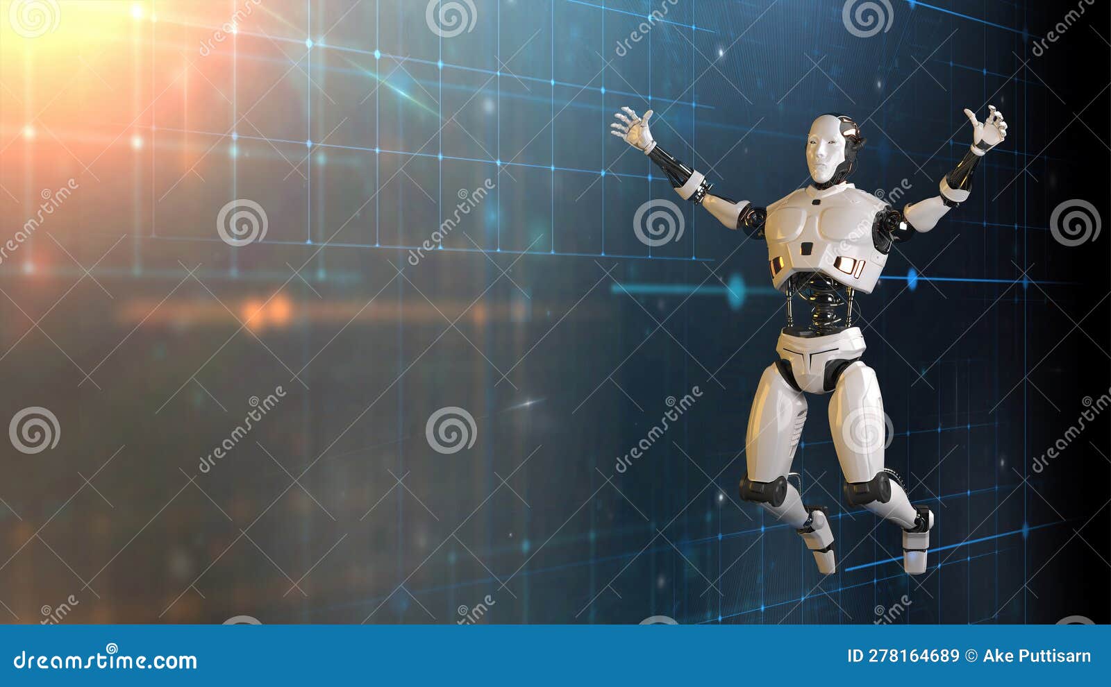 Futuristic World Robots are Running. Presentation of Technology with ...