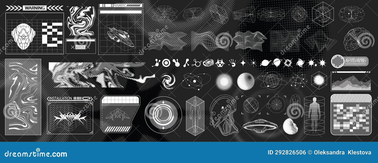 Futuristic Y2k Graphic Icon Set, Vector Retro Wave Sci-fi Display ...