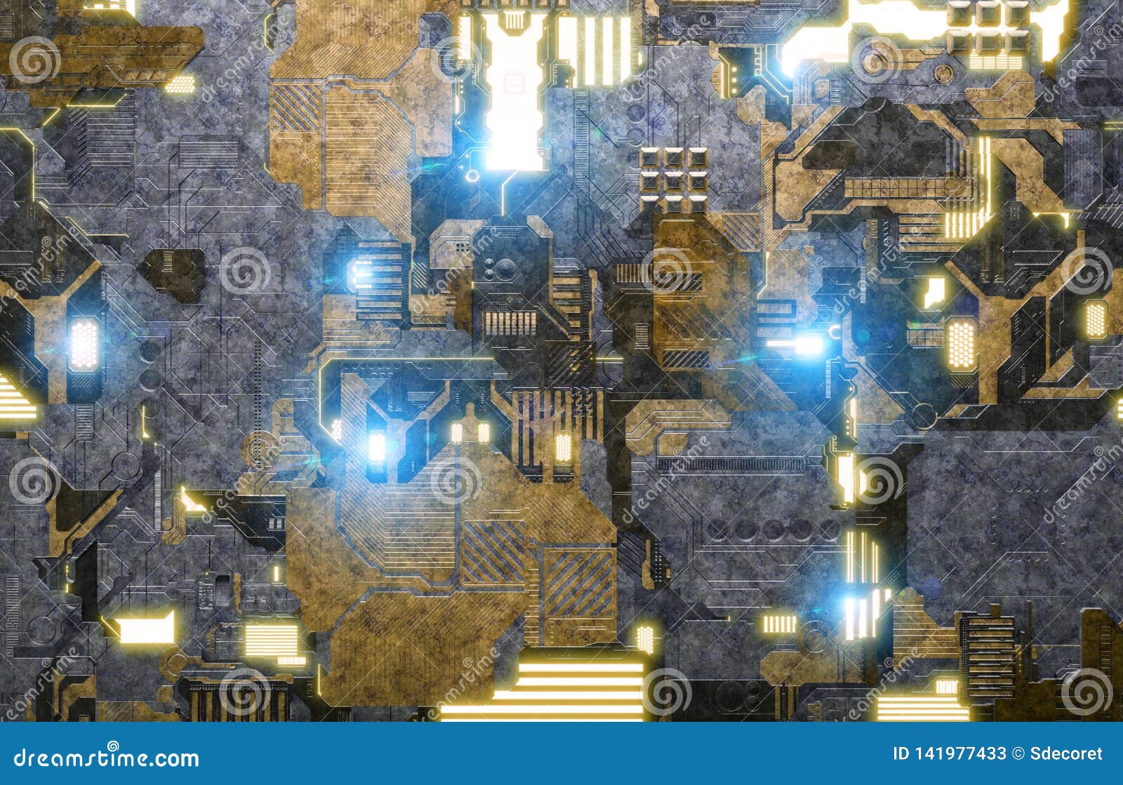 Futuristic Yellow and Blue Tech Panel Background with Lots of Details ...