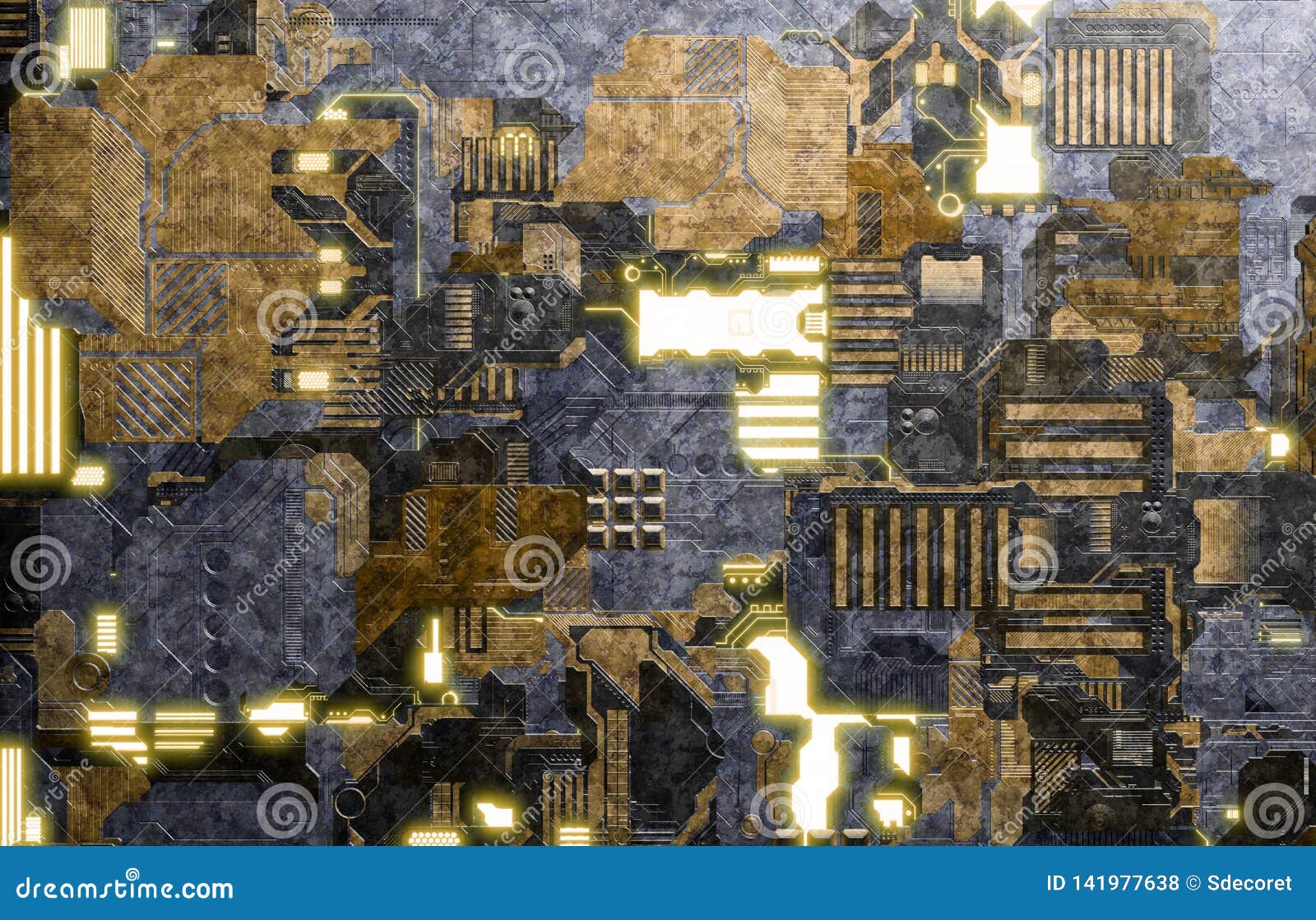 Futuristic Yellow and Blue Tech Panel Background with Lots of Details ...