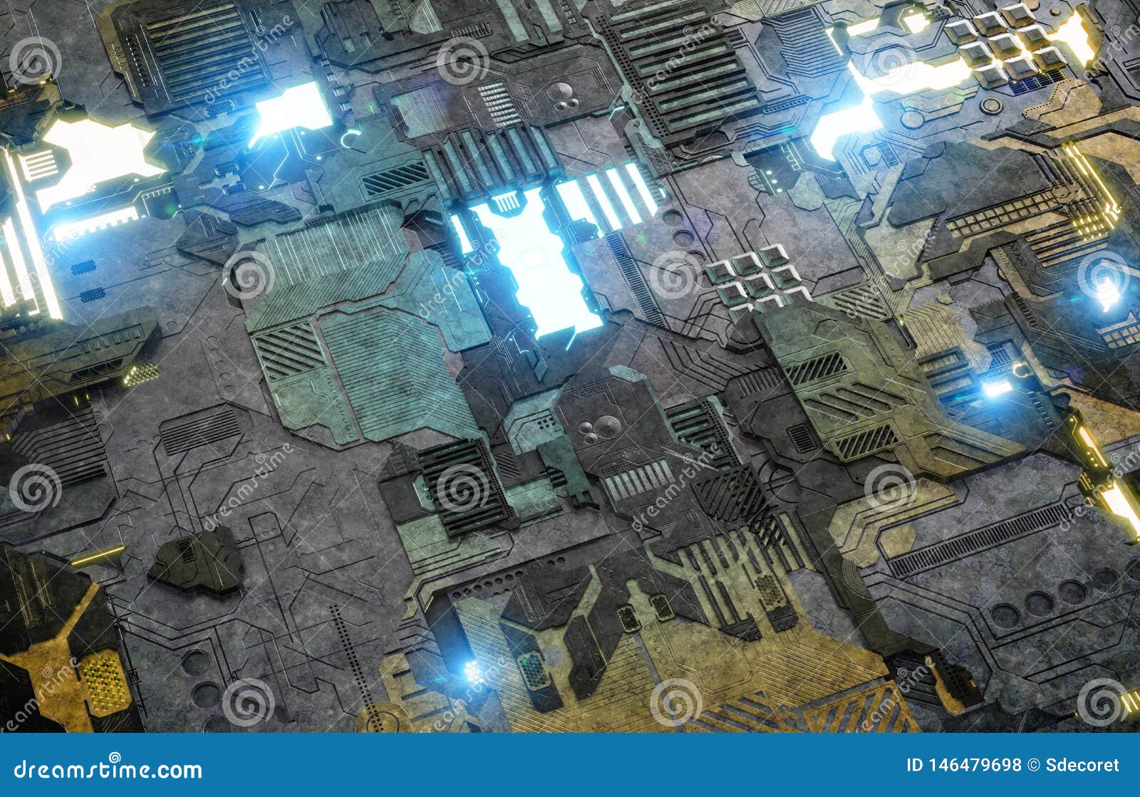 Futuristic Yellow and Blue Tech Panel Background with Lots of Details ...