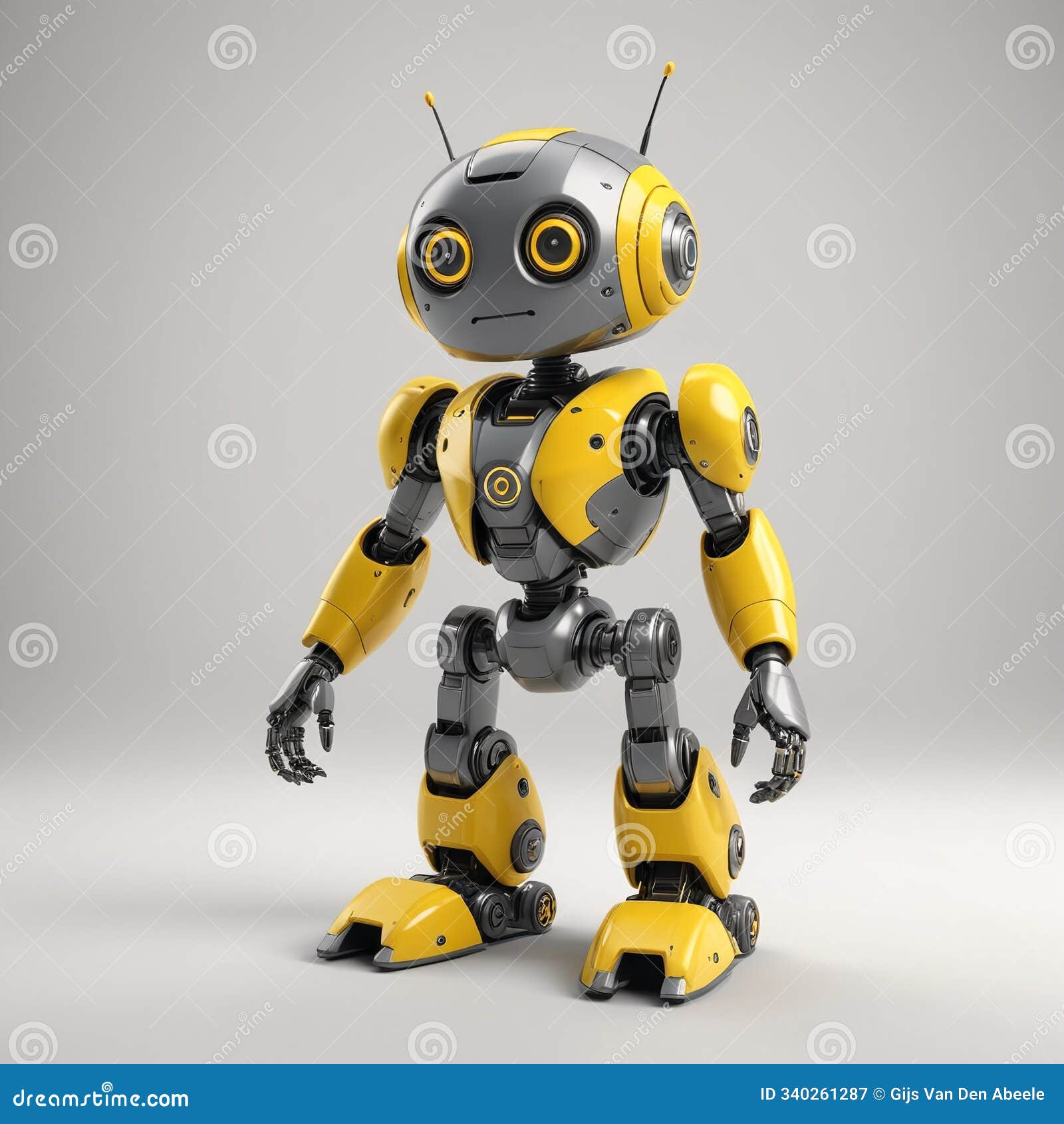Futuristic Yellow and Grey Robot in Isolation Stock Illustration ...