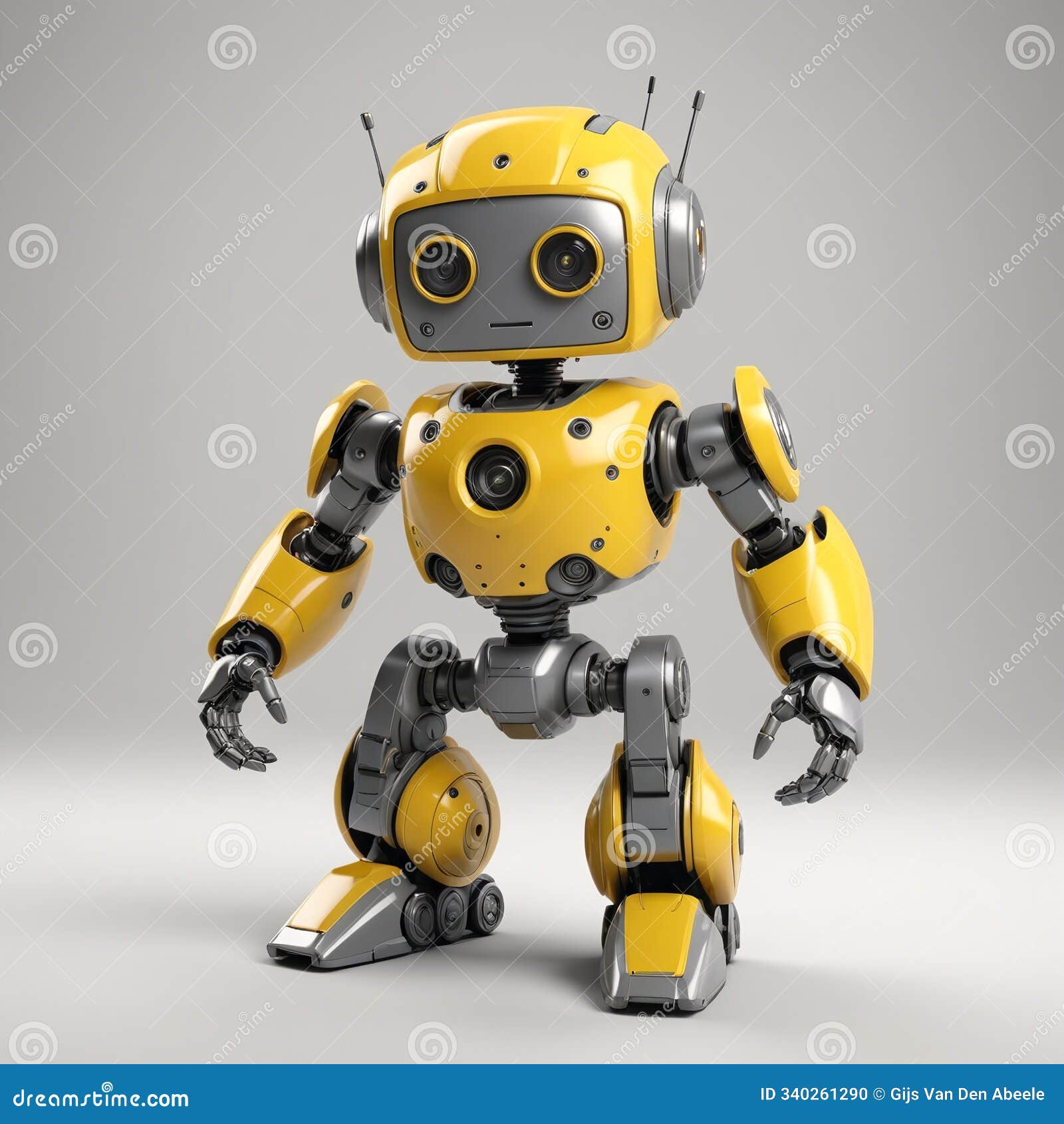 Futuristic Yellow and Grey Robot in Isolation Stock Illustration ...