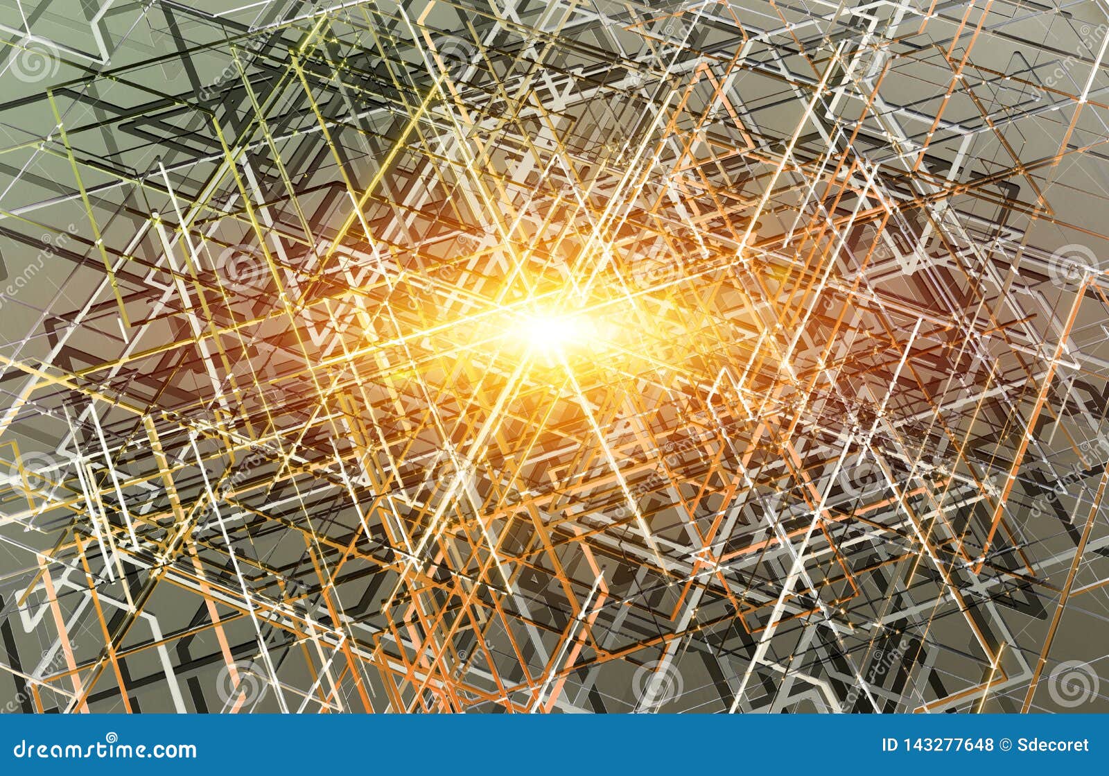 Futuristic Yellow and Orange Connection Background with Lines and Roads ...