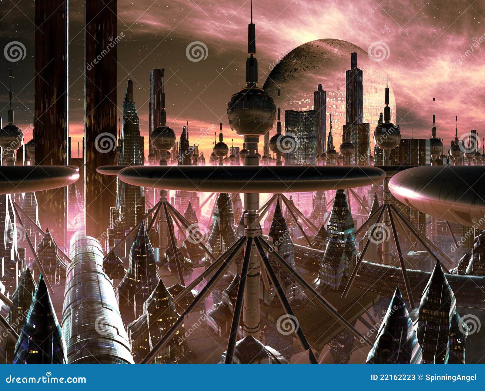 Futuristische Metropool Op Verre Wereld Stock Illustratie ...