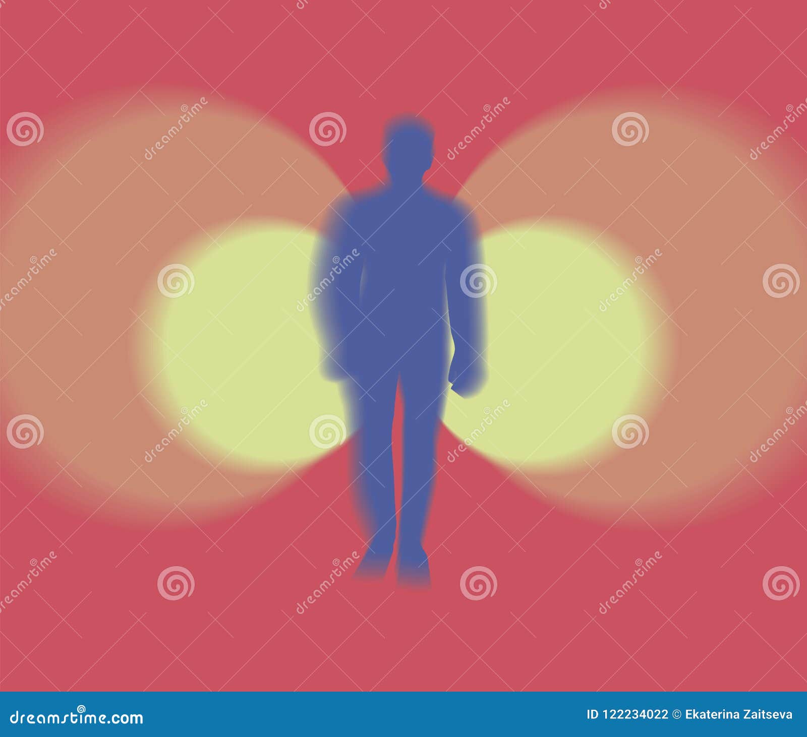 Fuzzy Blue Silhouette of a Man in Motion in the Center Against a ...