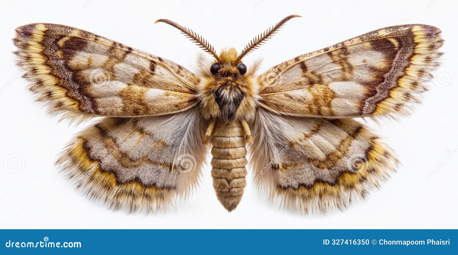 A Fuzzy-bodied Moth with Feathery Antennae and Muted Wing Colors and ...