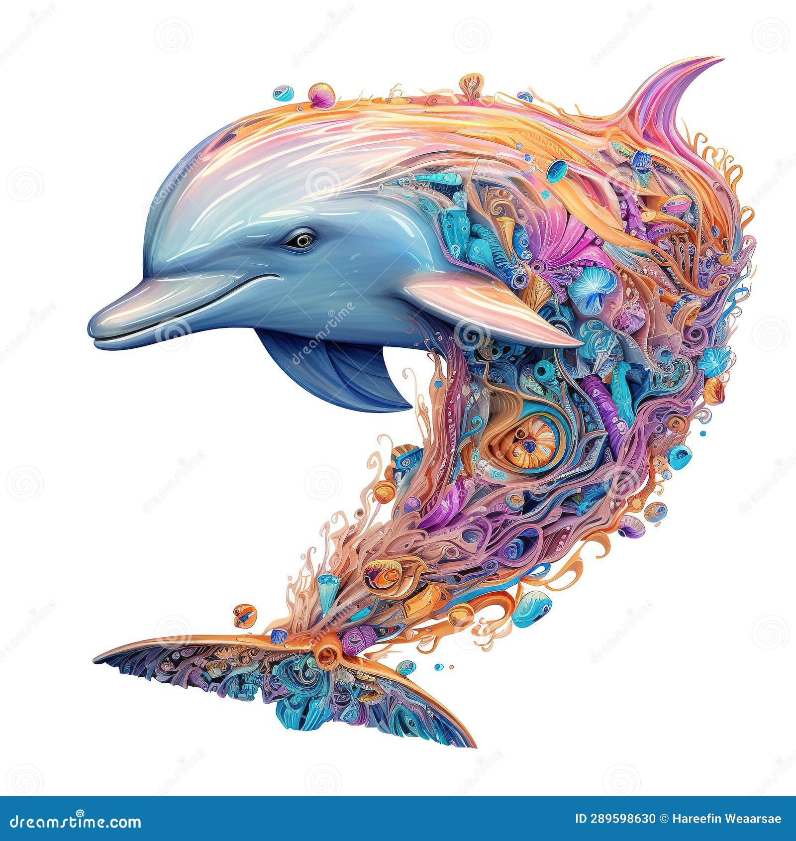 Fuzzy Dolphin Psychedelic Blue Generative Ai Stock Illustration ...