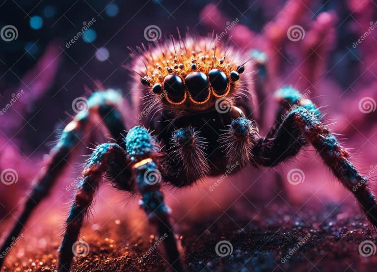 Fuzzy Spider Amidst an Explosion, AI-generated. Stock Image - Image of ...