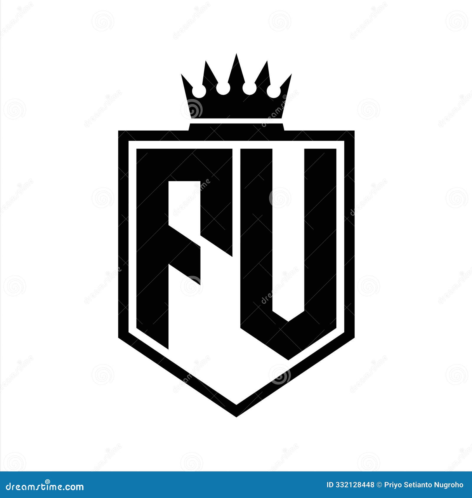 FV Logo Monogram Bold Shield Geometric Shape with Crown Outline Black ...