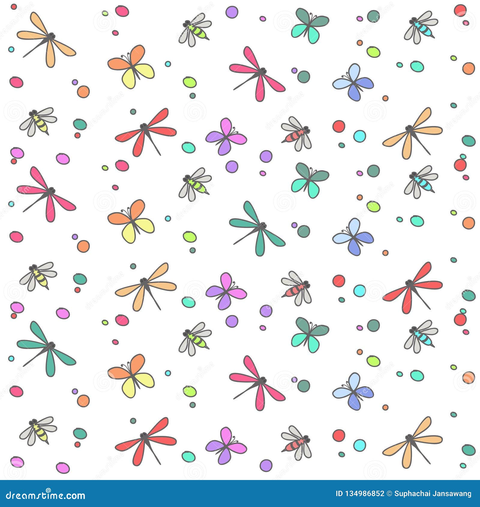 Background Seamless a Many Colored Insects. Stock Vector - Illustration ...
