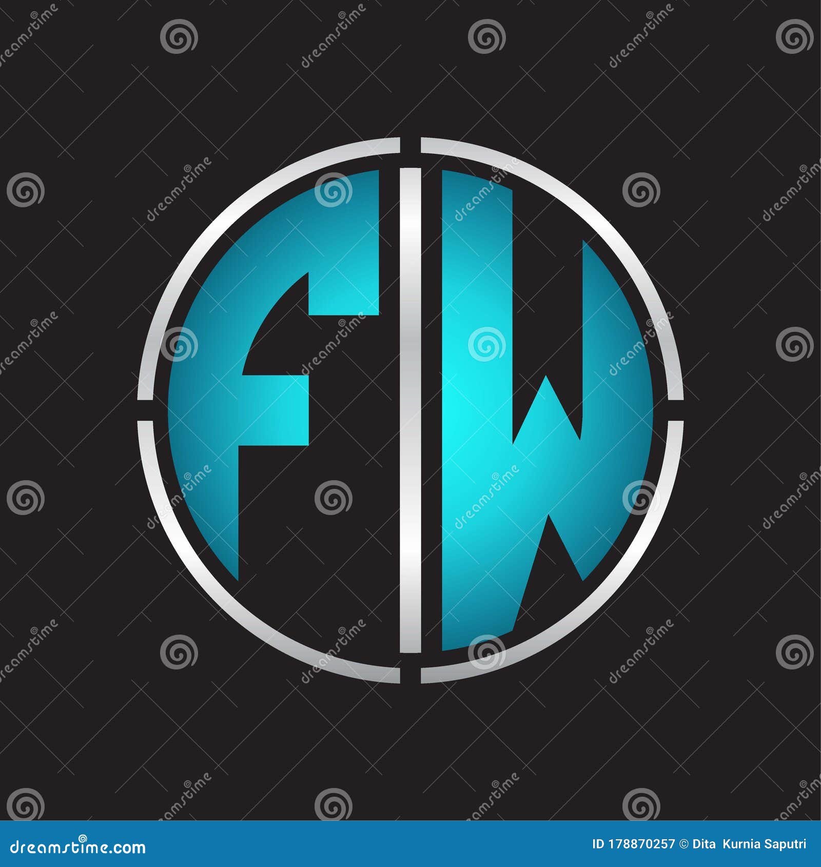 FW Logo Initial with Circle Line Cut Design Template on Blue Colors ...
