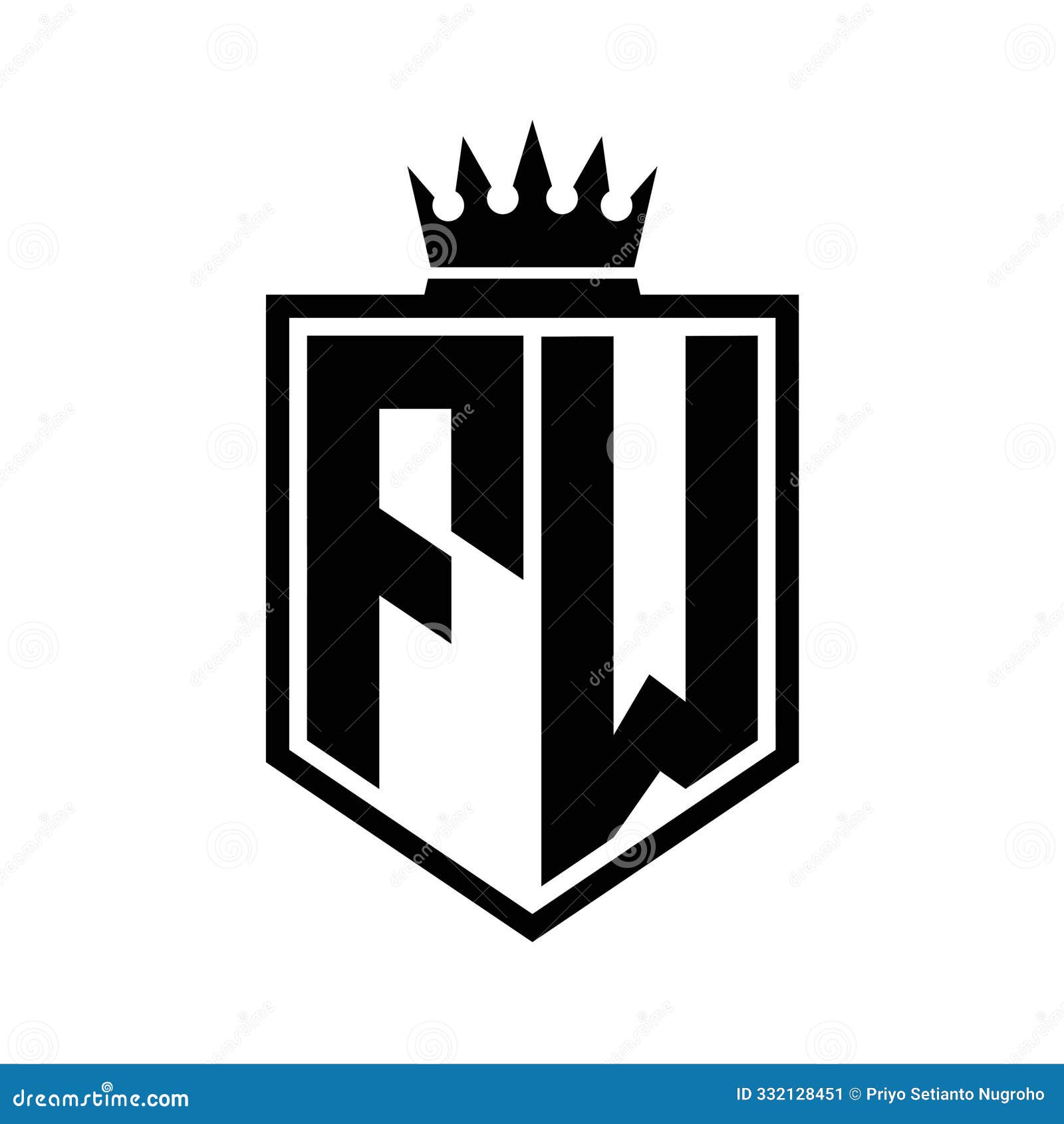 FW Logo Monogram Bold Shield Geometric Shape with Crown Outline Black ...