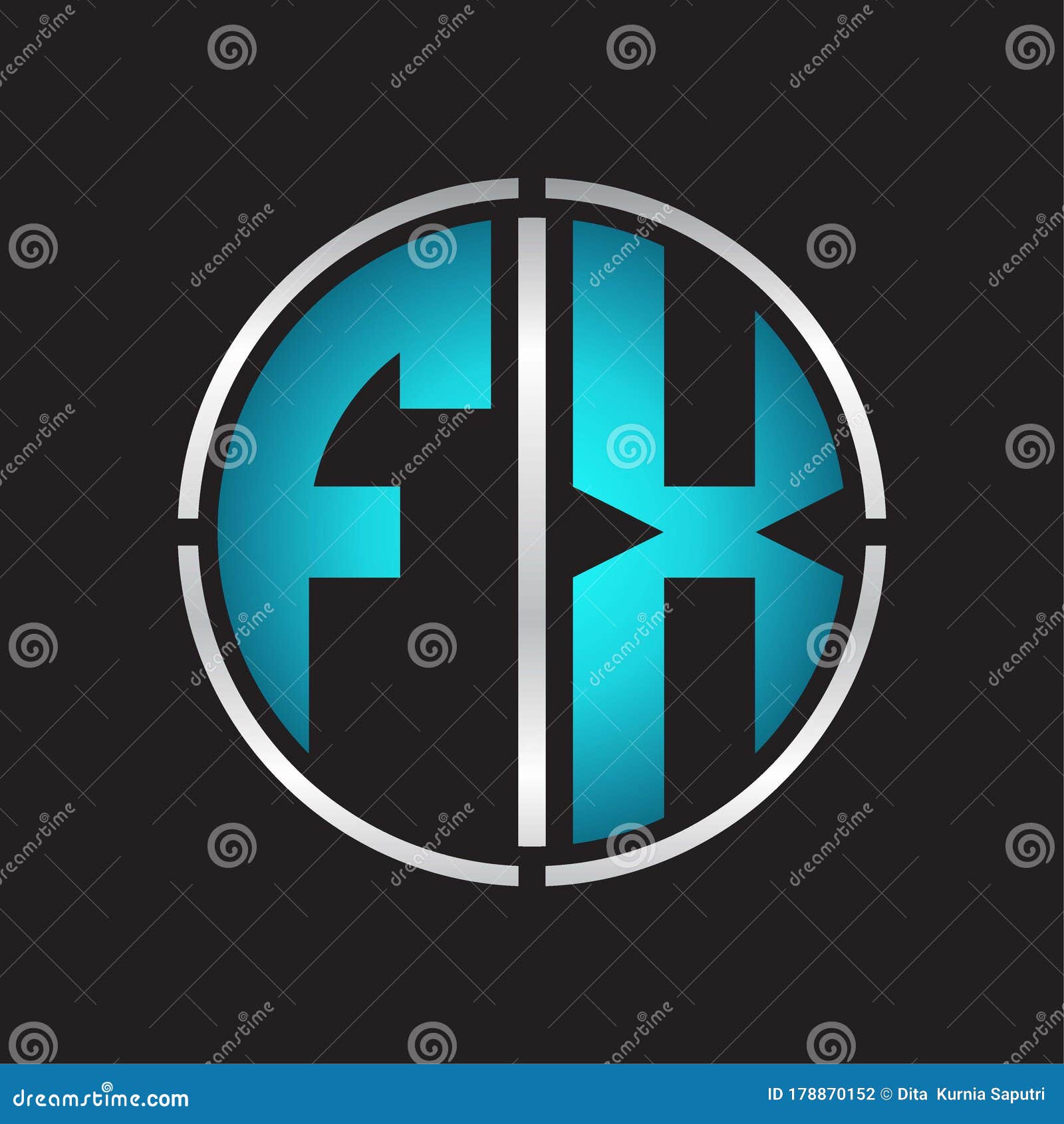 FX Logo Initial with Circle Line Cut Design Template on Blue Colors ...