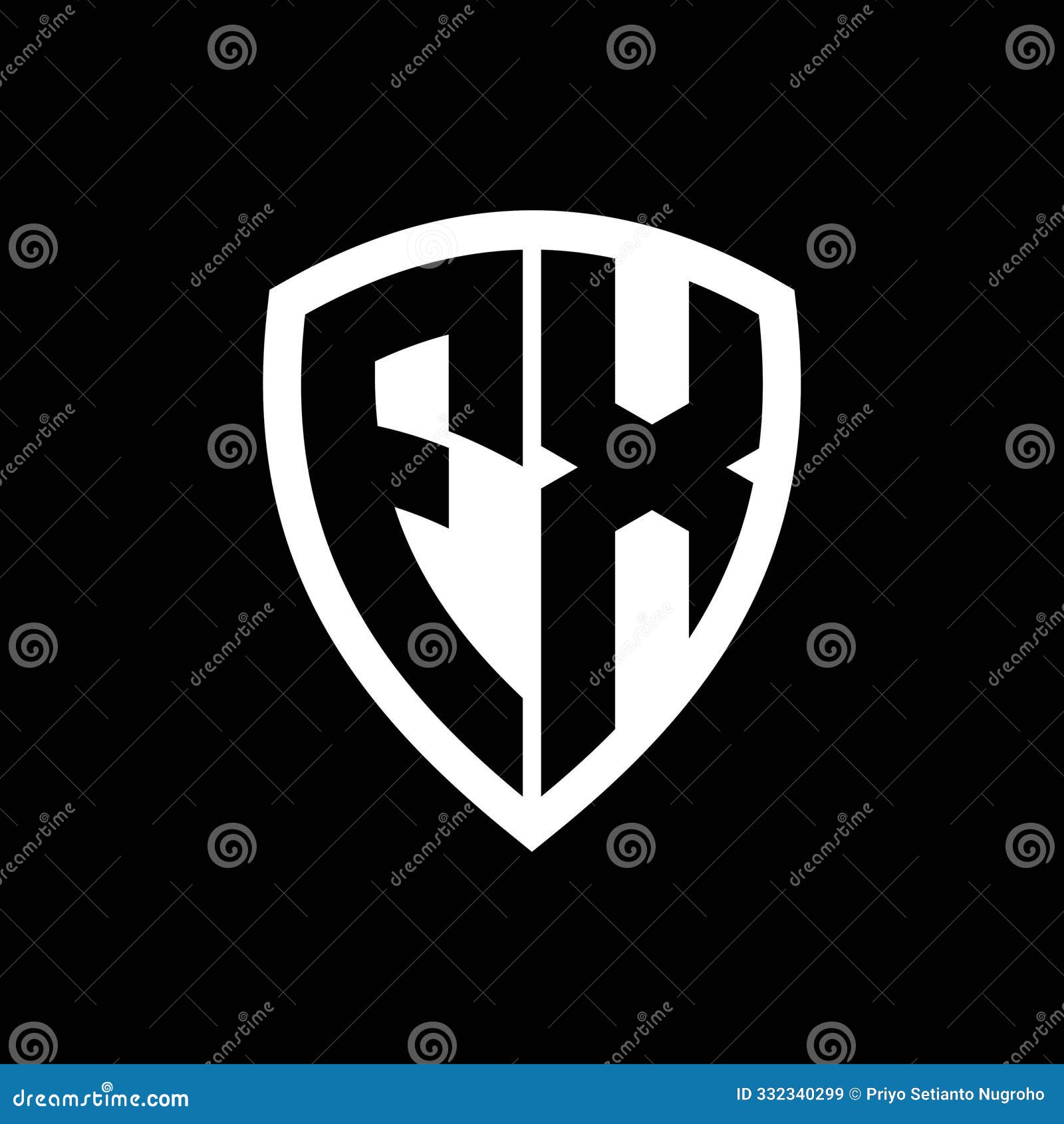 FX Monogram Logo with Bold Letters Shield Shape with Black and White ...