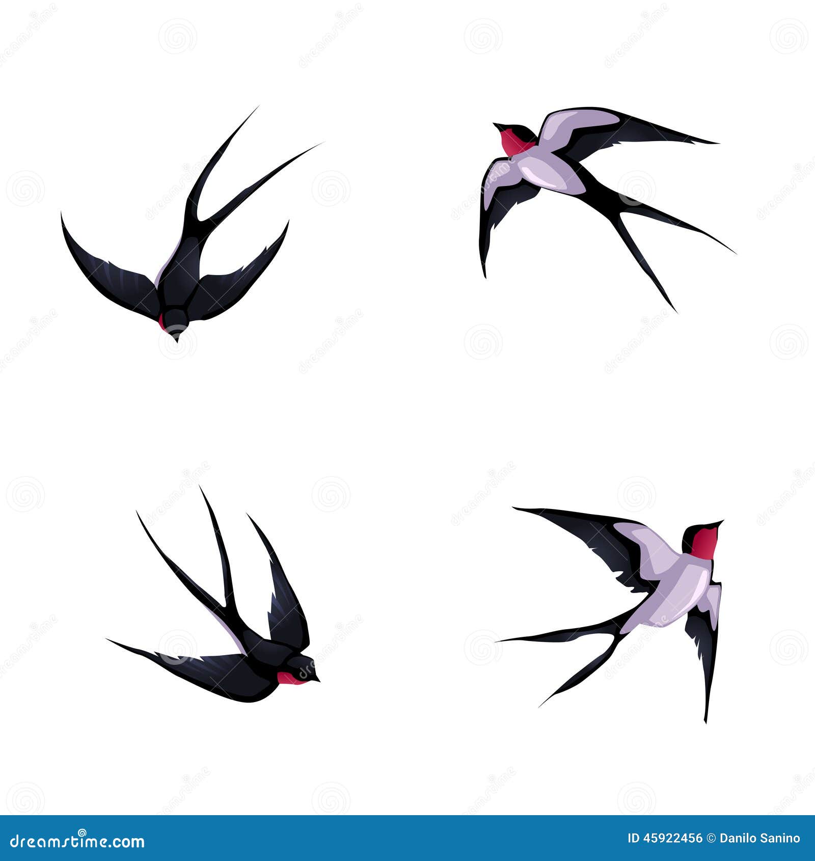 Fyra svalor vektor illustrationer. Illustration av illustration - 45922456