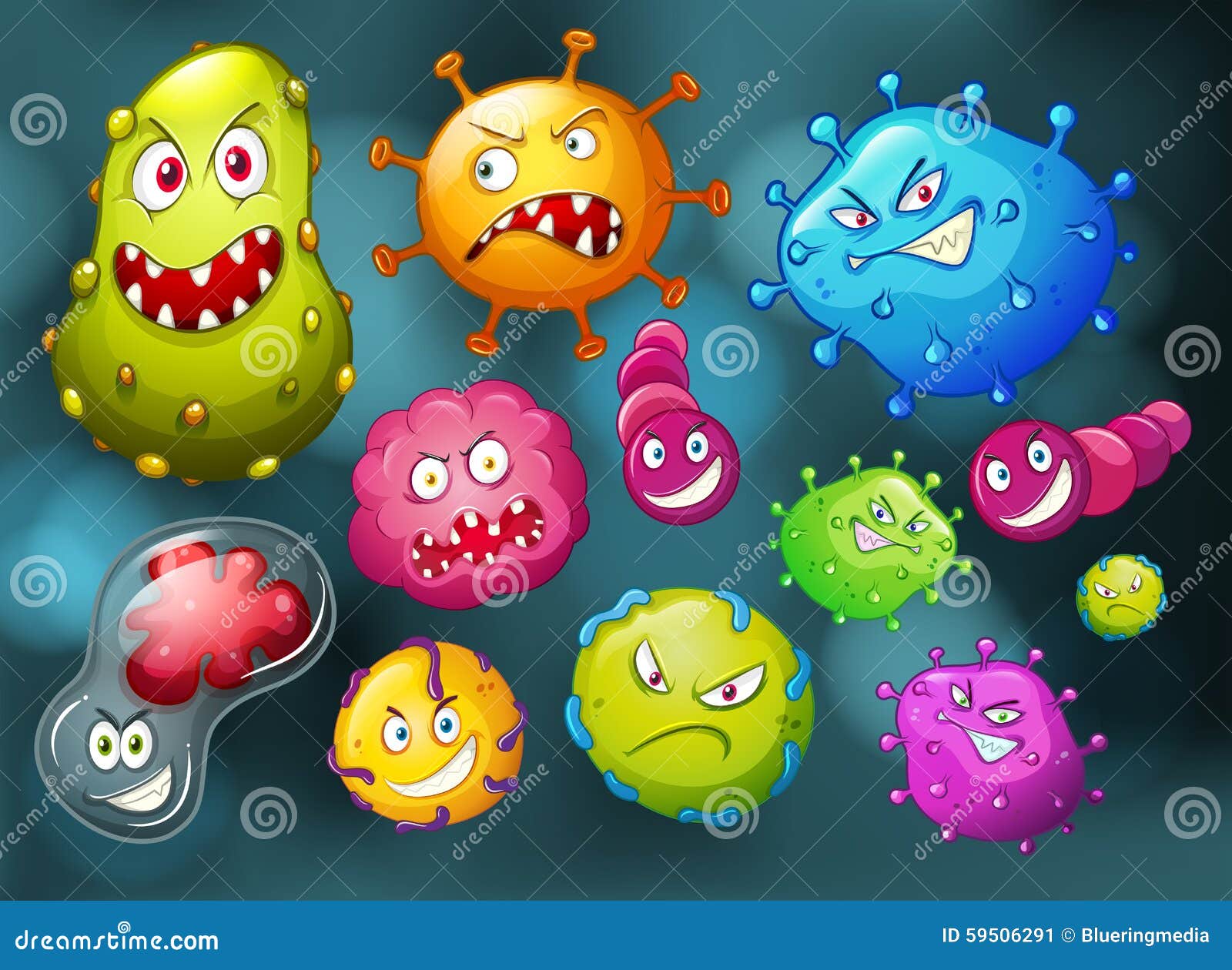 Gérmenes Con La Cara Del Monstruo Ilustración del Vector - Ilustración ...