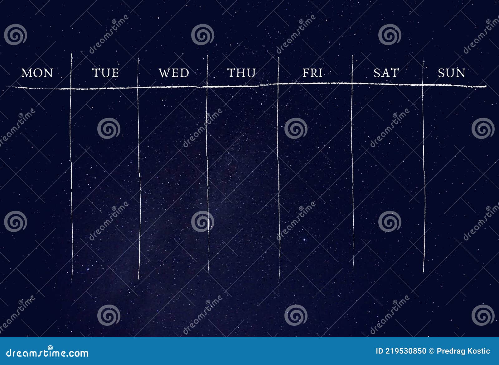 Illustration of a Weekly Calendar Drawn on a Black ,part Blue ...
