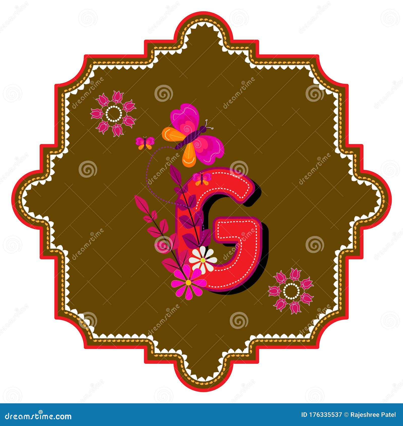 Letter G. Alphabet G Sticker. Floral Type with Butterflies. Lotus and ...