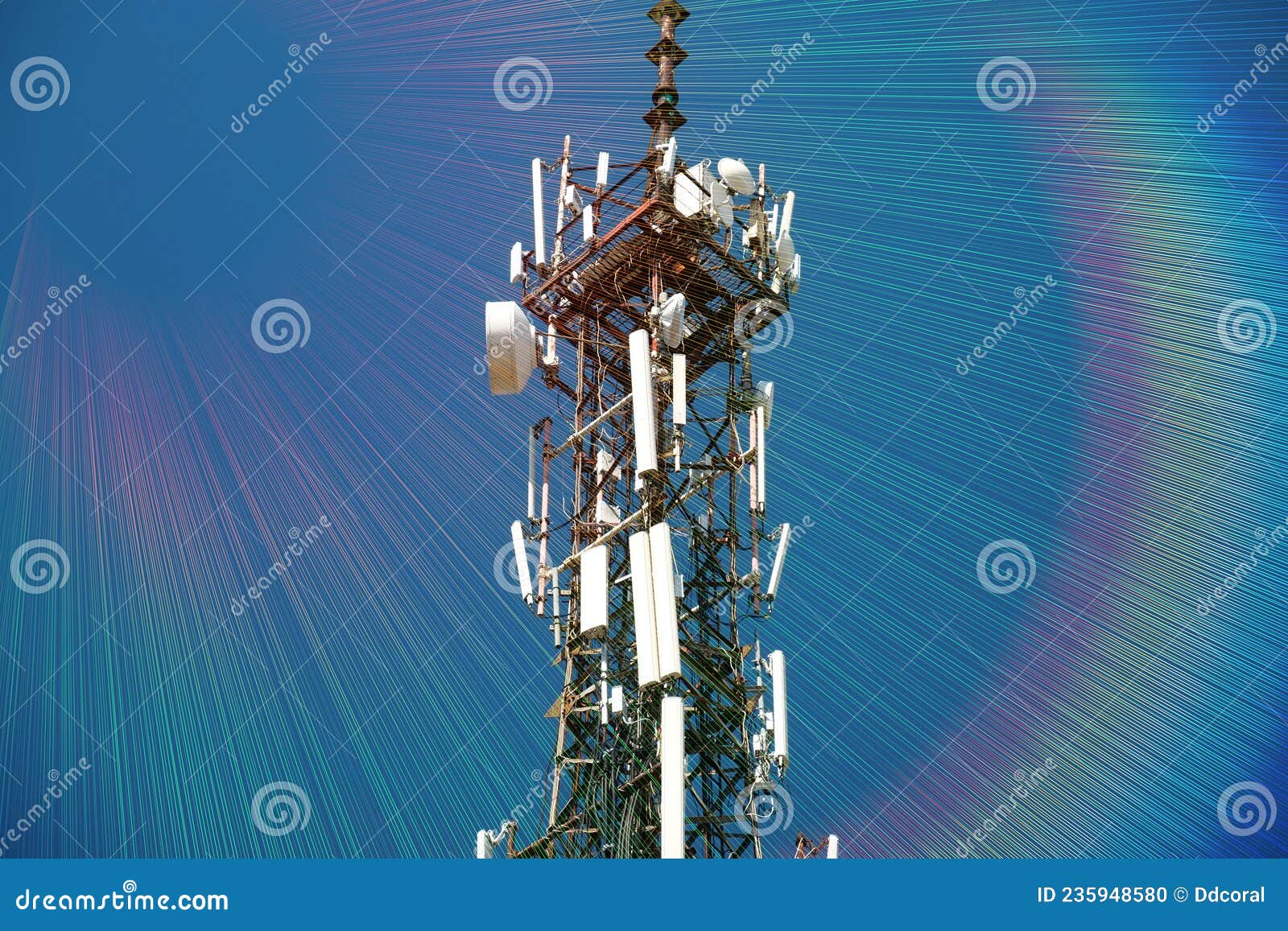 5G Cell Tower on Blue Background Stock Photo - Image of construction ...