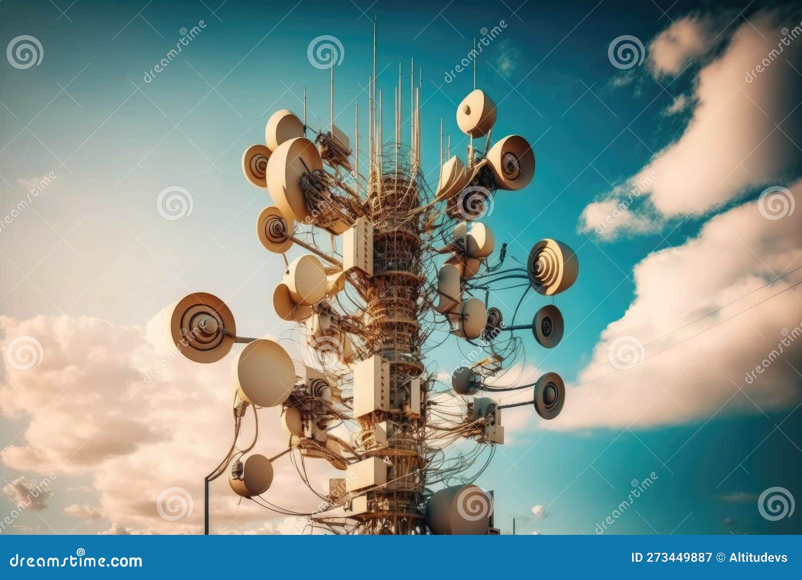 5g Cell Tower, with Cables and Antennas Humming with Activity Stock ...