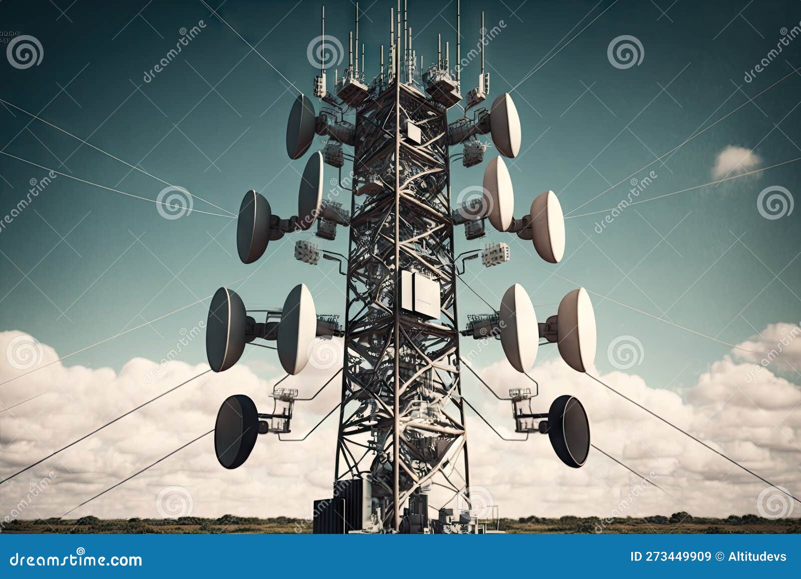 5g Cell Tower, with Cables and Antennas Humming with Activity Stock ...