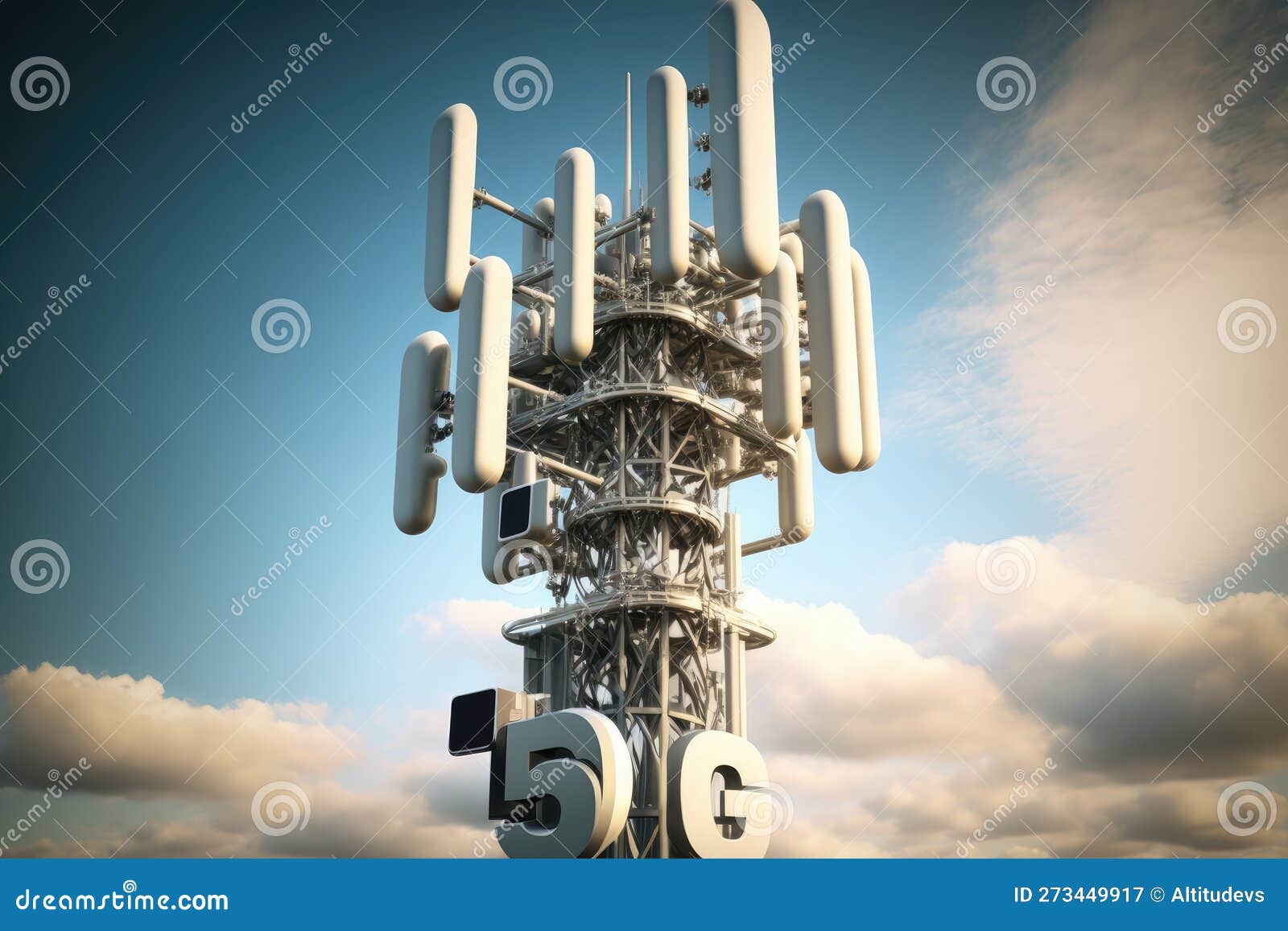 5g Cell Tower, with Cables and Antennas Humming with Activity Stock ...