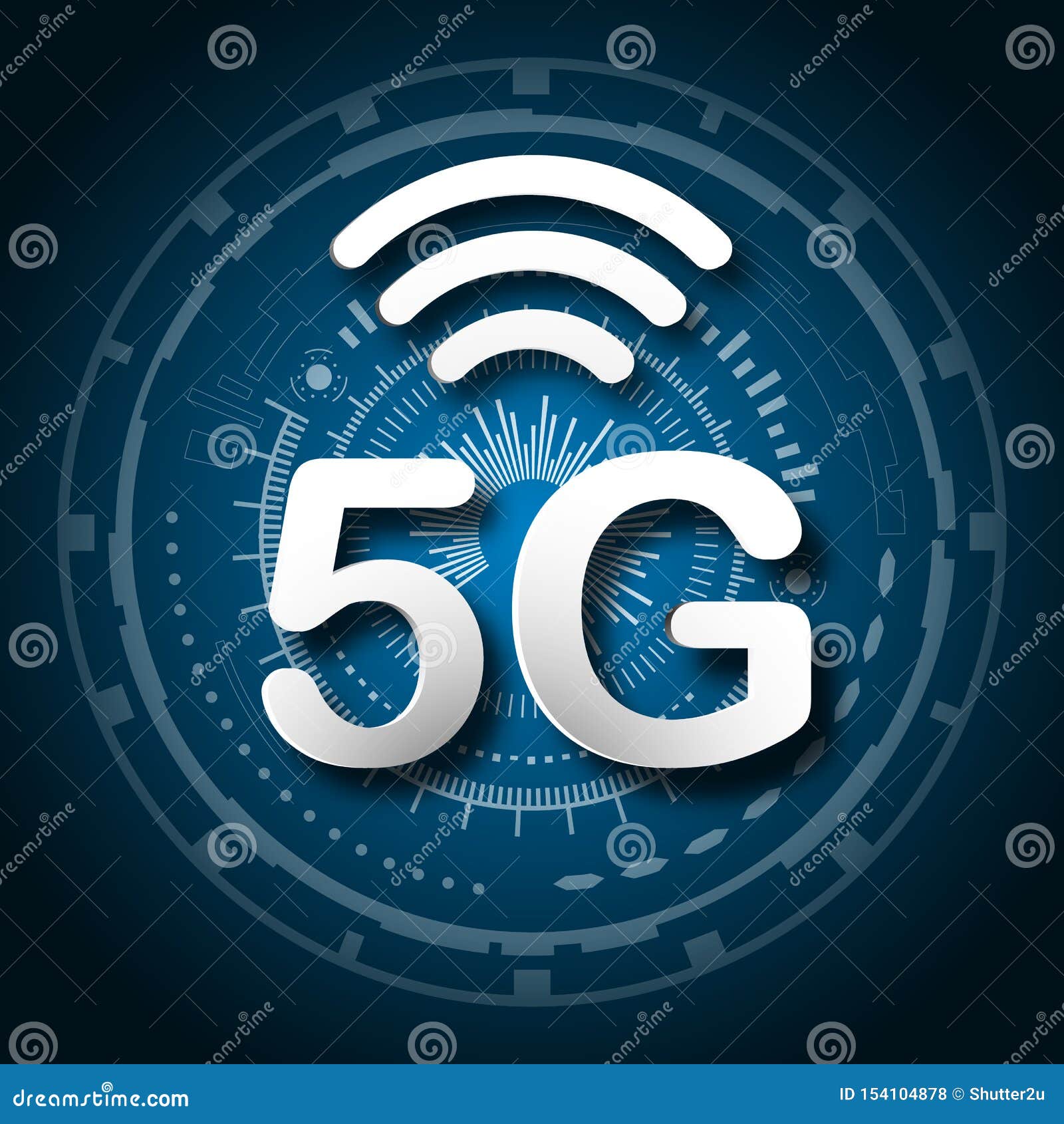 5G Cellular Mobile Communication Blue Logo Background With Global ...
