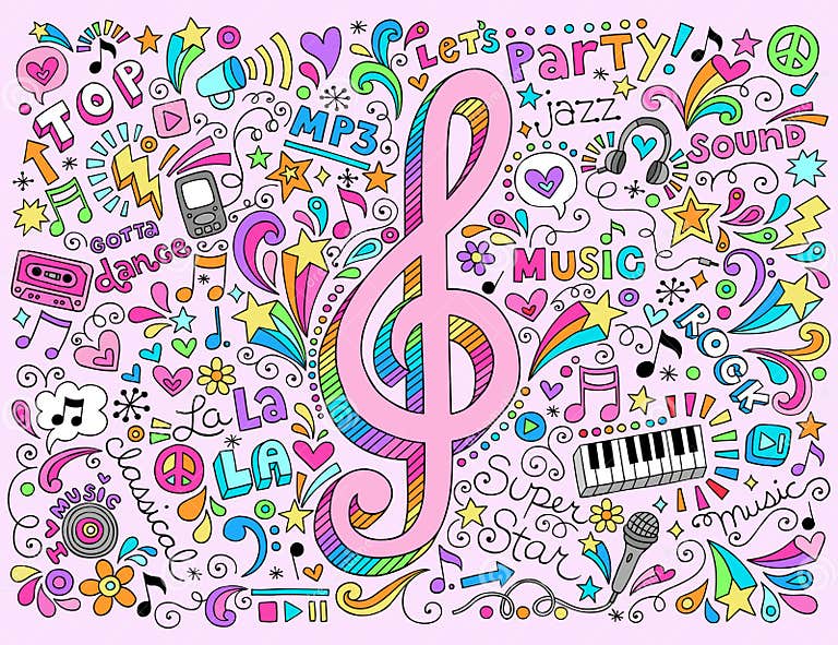 G-Clef Music Notes Groovy Notebook Doodles Vector Stock Vector ...