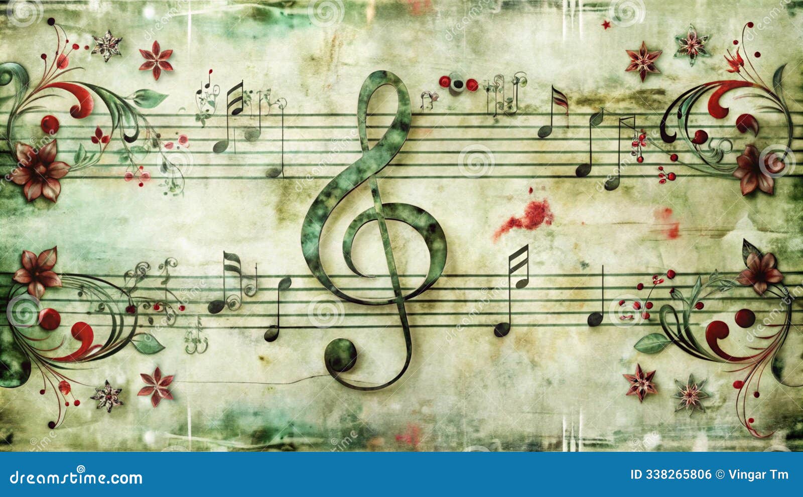 G Clef with Musical Notes on a Vintage Sheet Music Background Stock ...