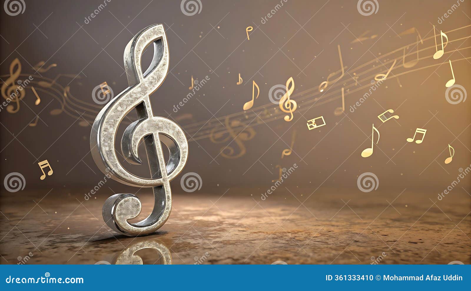 G Clef Symbol with Musical Notes Floating in the Air on a Brown ...