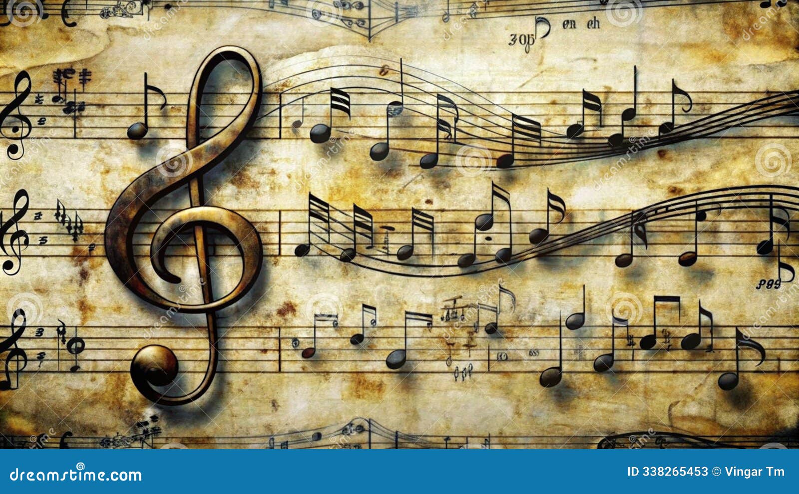 Vintage Sheet Music With Antique Musical Notes And Lyrics Stock Image ...