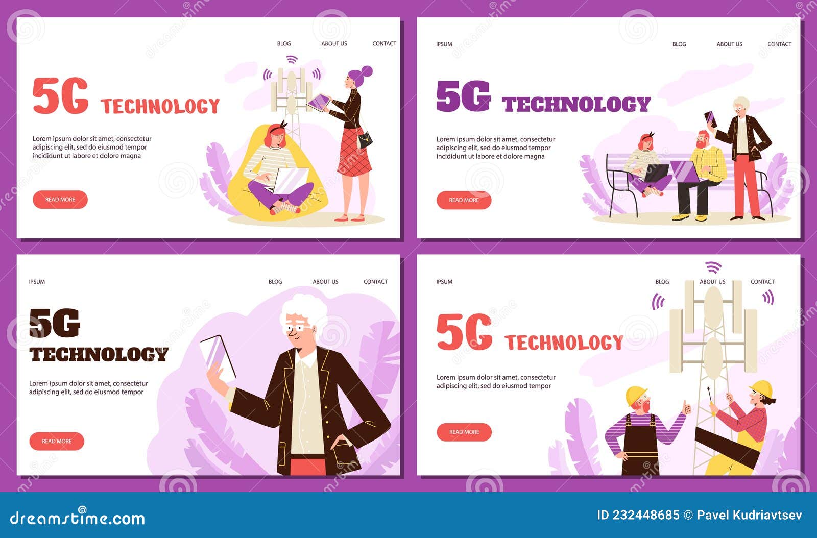 5G Communication Internet Technology Web Banners Set, Flat Vector ...