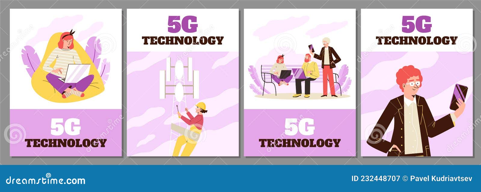 5G Communication Technology Banners or Posters Set, Flat Vector ...