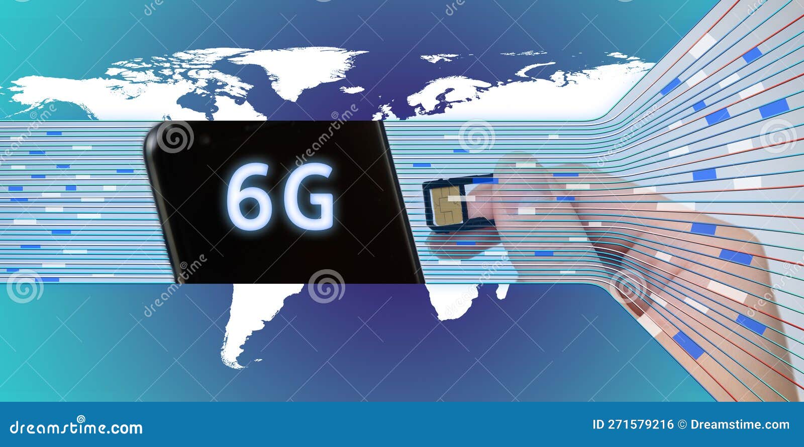 6G Concept Applying World Map and Smartphone SIM Card Stock Photo ...
