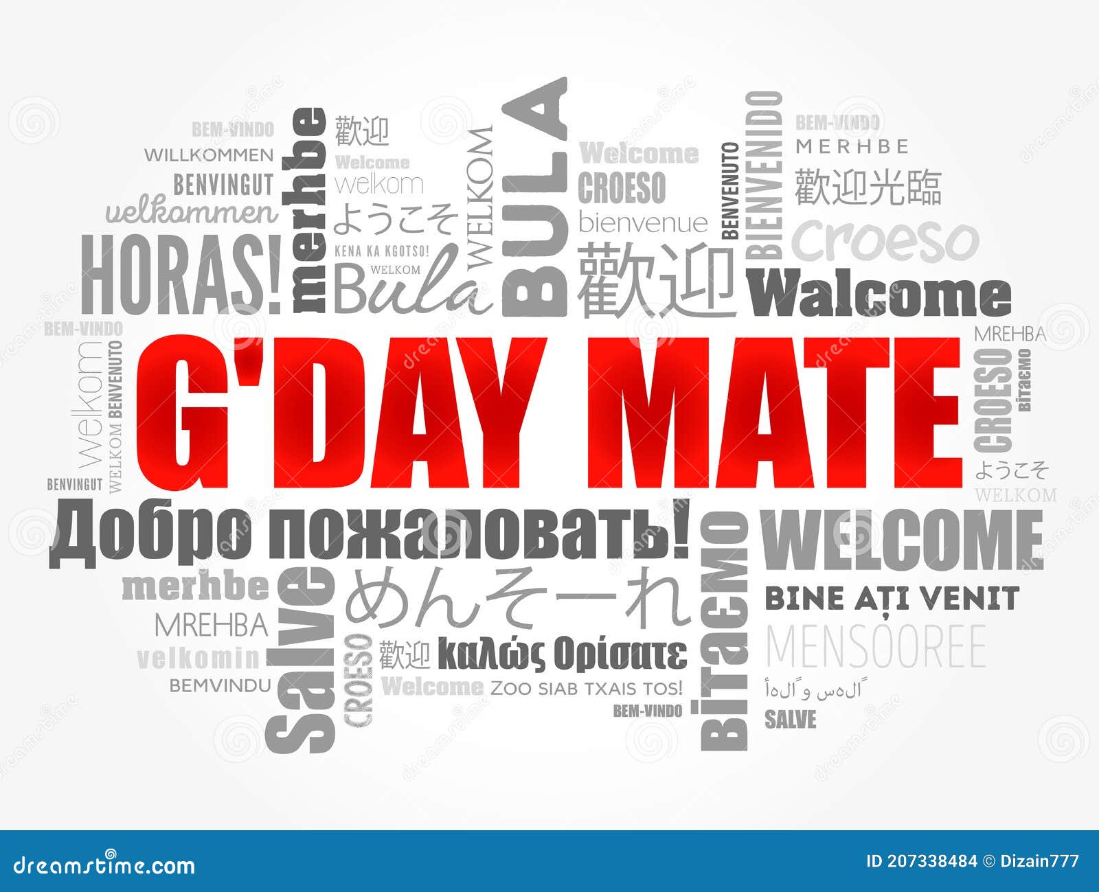 G Day Mate (Welcome in Australian) Word Cloud in Different Languages ...