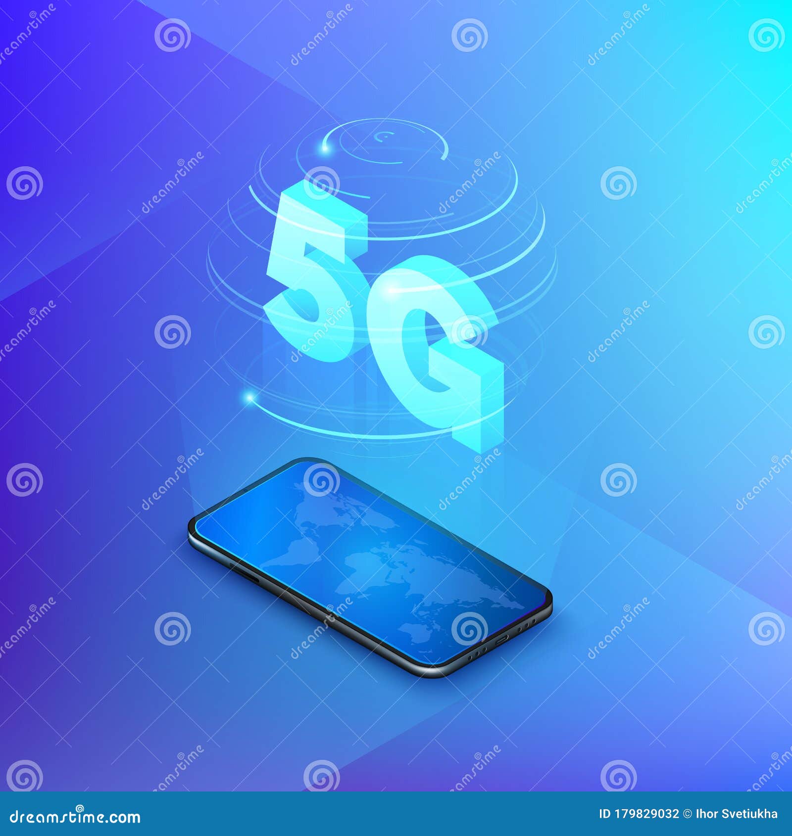 5g Fast Mobile Networks. Mobile Phone with Global Map on Screen and ...