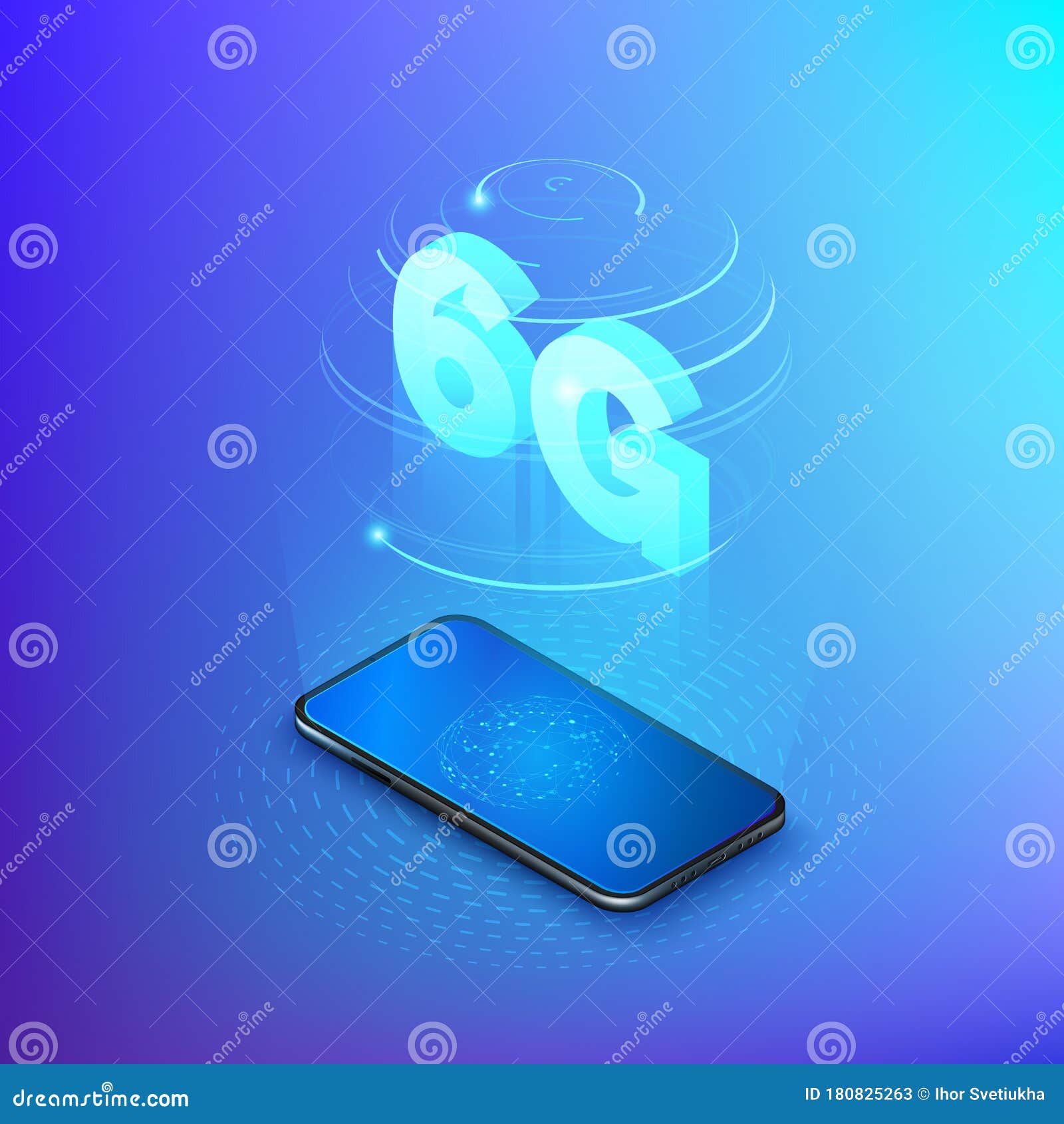 6g Fast Mobile Networks. Mobile Phone with Global Network on Screen and ...