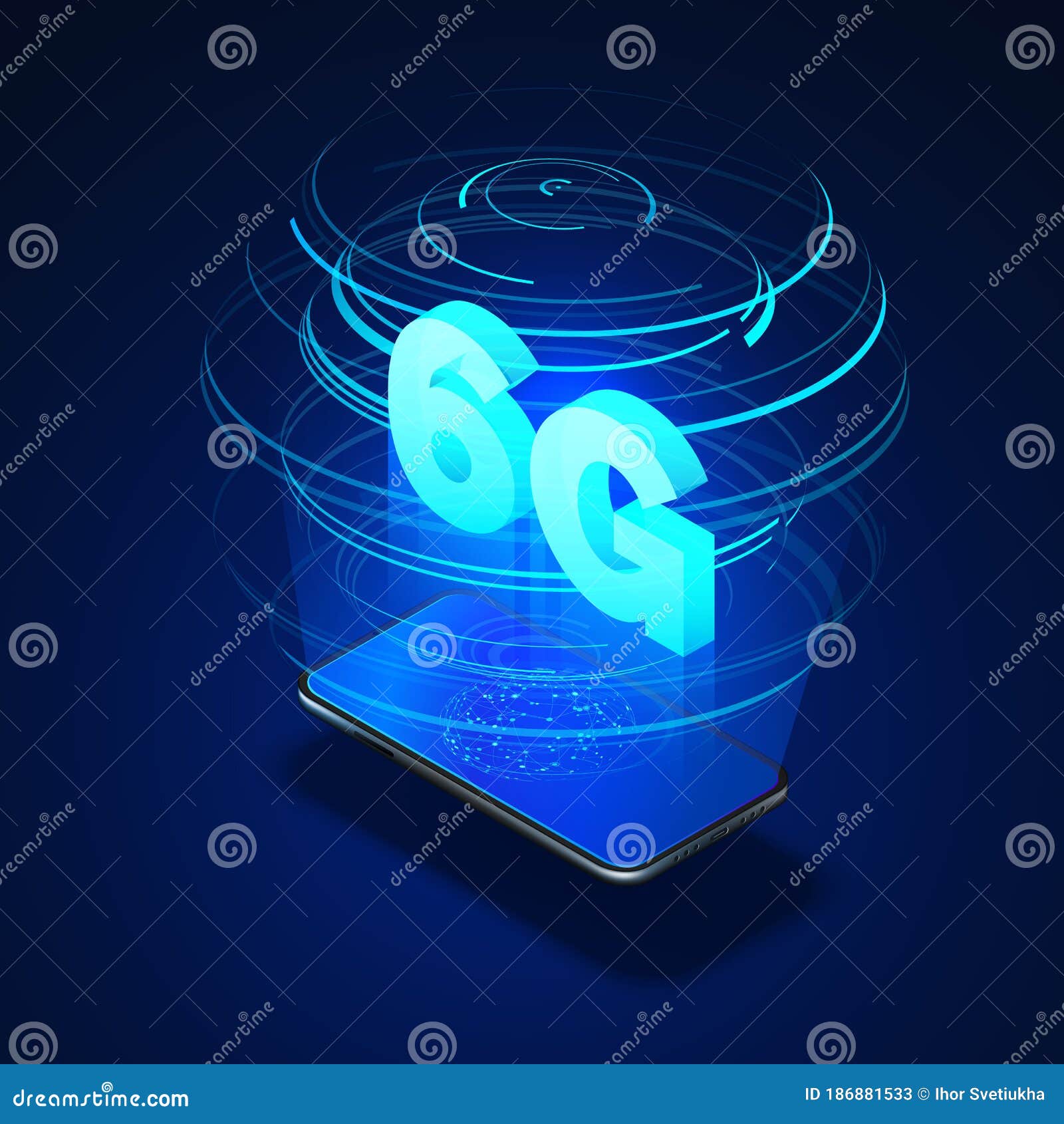 6g Fast Mobile Networks. Mobile Phone with Global Network on Screen and ...