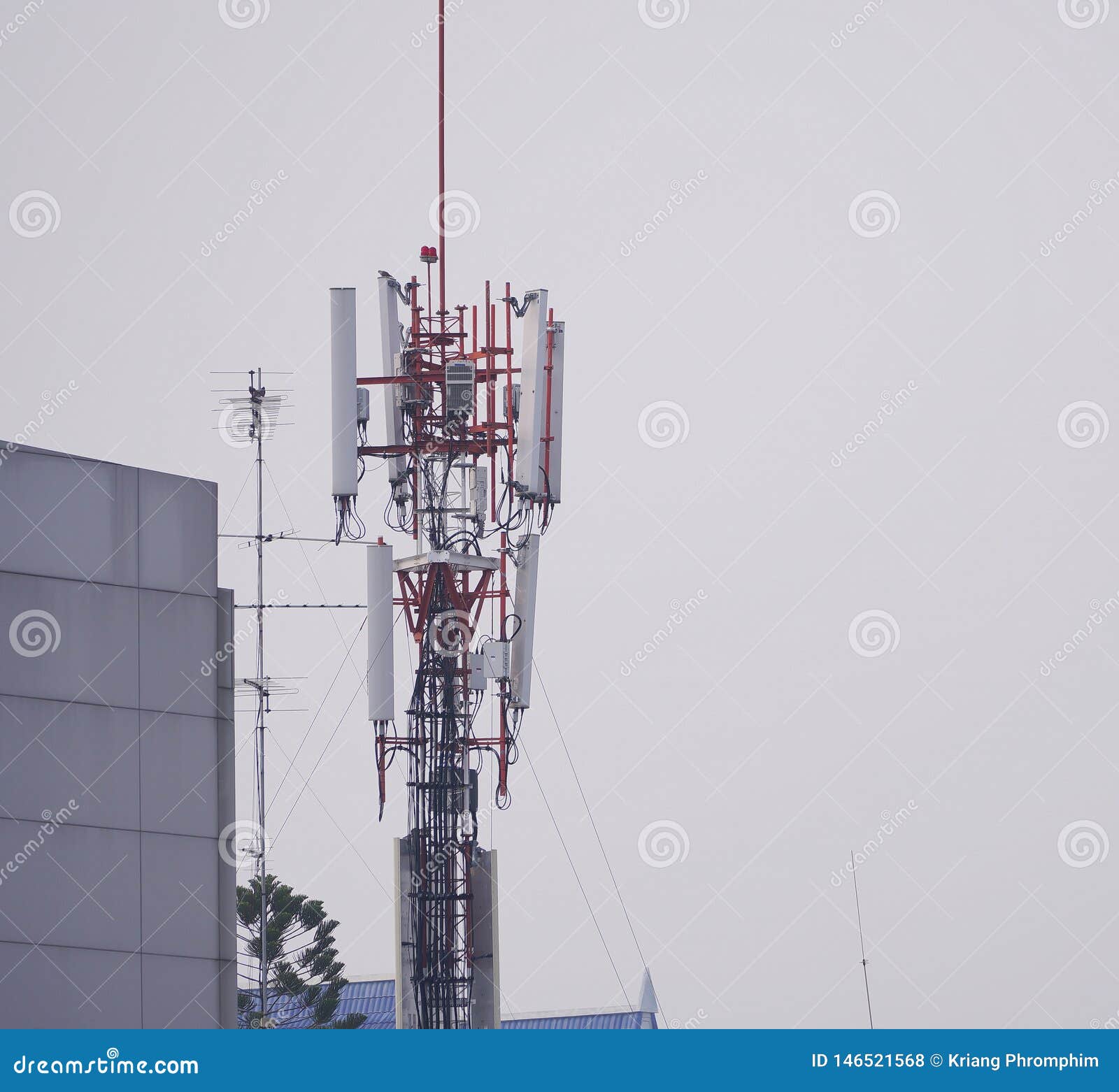 Telecommunication Tower. Wireless Communication Antenna Transmitter ...