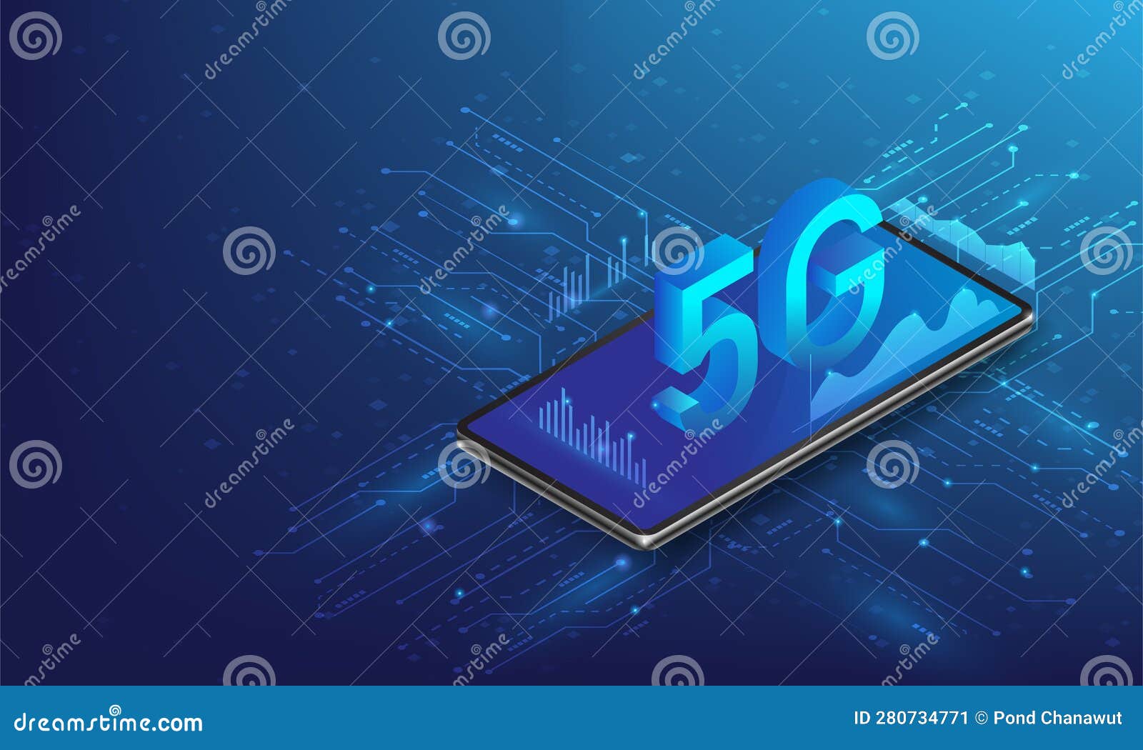 5g Internet Wireless Isometric Technology on Smartphone. Mobile Network ...