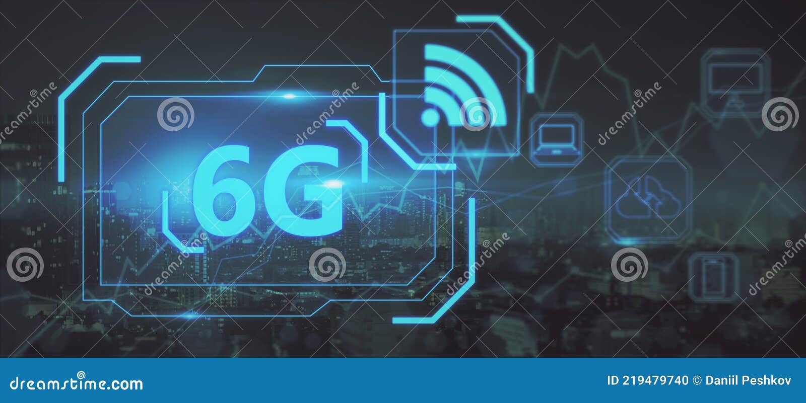 6g Light Blue Hologram Logo with Wifi Logotype. Internet Wireless ...