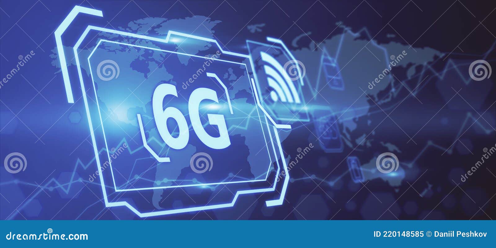 6g Light Blue Hologram Logo with Wifi Logotype, Internet Wireless ...