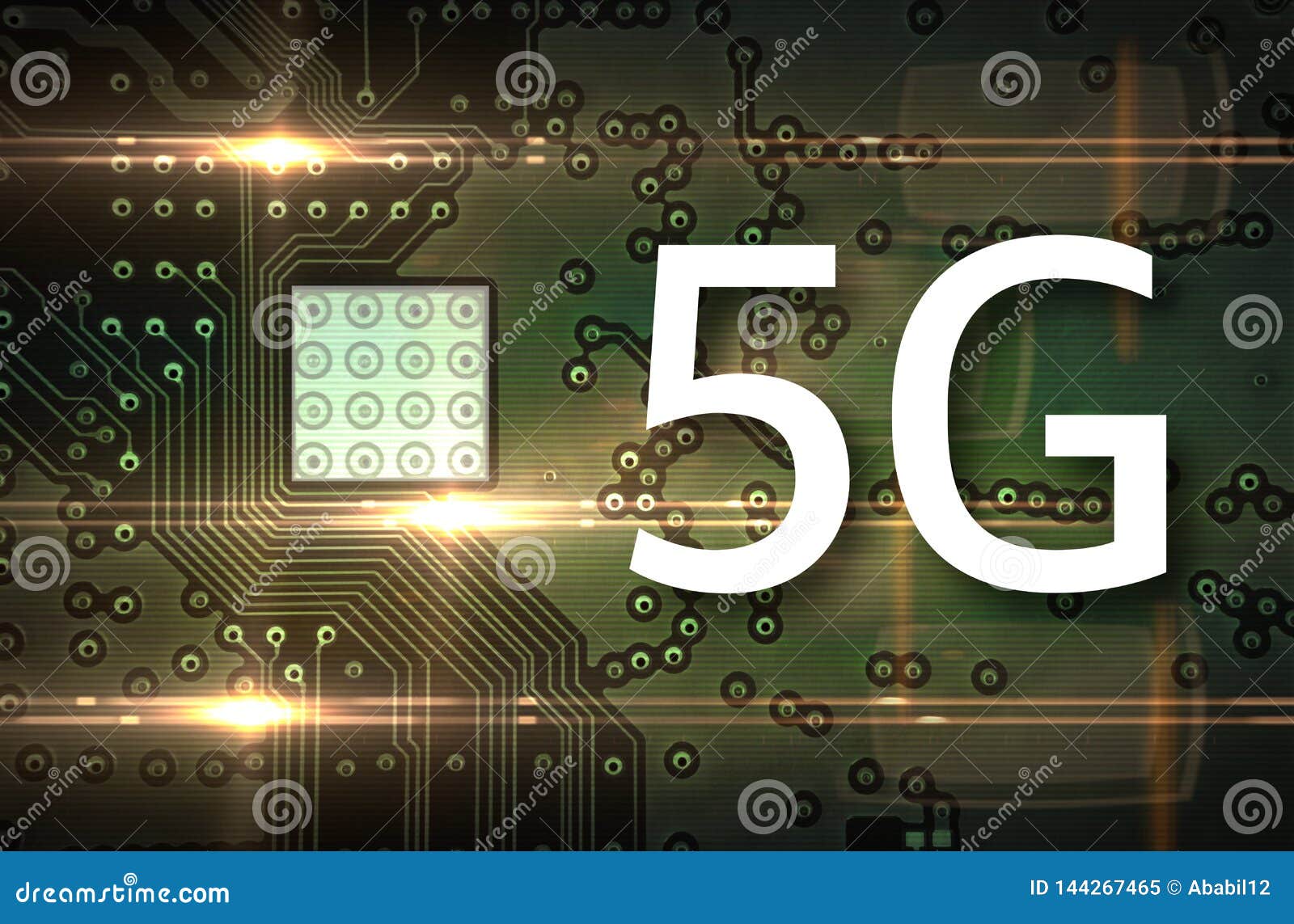 5G Mobile Chip on Computer Board Background Stock Illustration ...